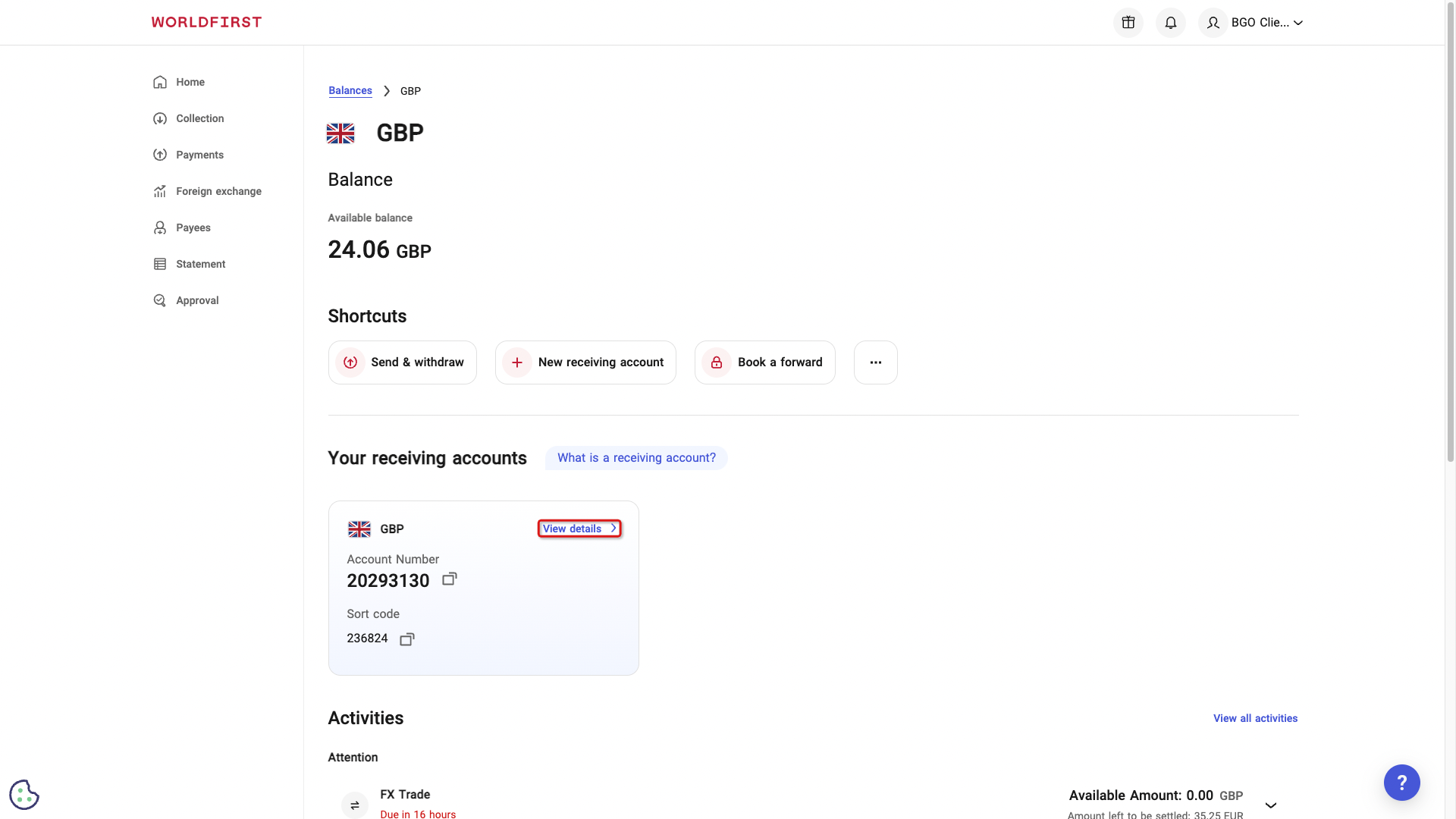 How to view your account details | WorldFirst UK | International Foreign Currency Money Transfers