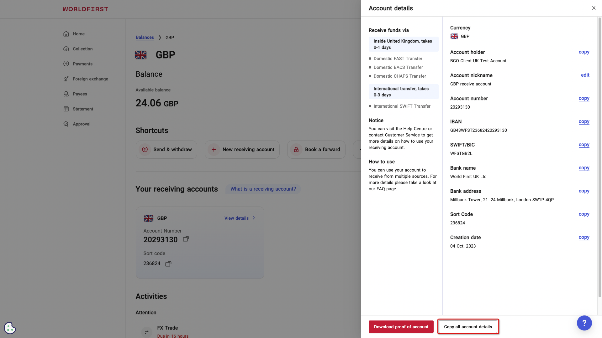 How to view your account details | WorldFirst UK | International Foreign Currency Money Transfers
