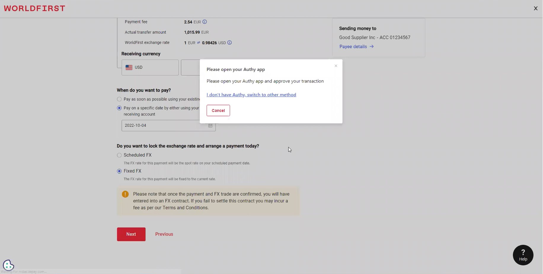 Make a payment (unfunded spot deals) | WorldFirst AU